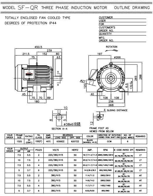 SF-QR 10HP 2P IP44 (LT,HT) - Sawaiengineer