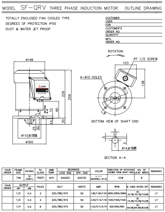 SF-QRV 1/2HP 6P IP55 (LT) - Sawaiengineer